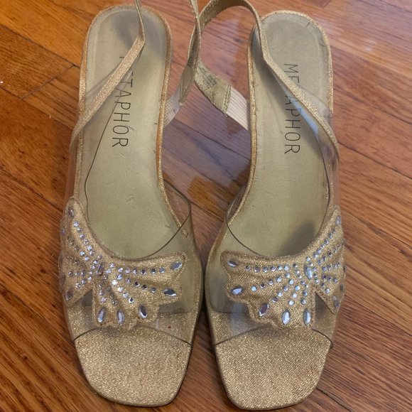 Metaphor | Shoes | Metaphor Gold Glitter Butterfly Slingback Sandals ...